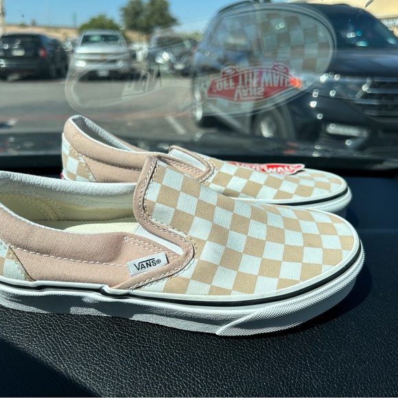 Vans | Shoes | Vans Kids Checkerboard Slipon Shoes Tan And White | Poshmark